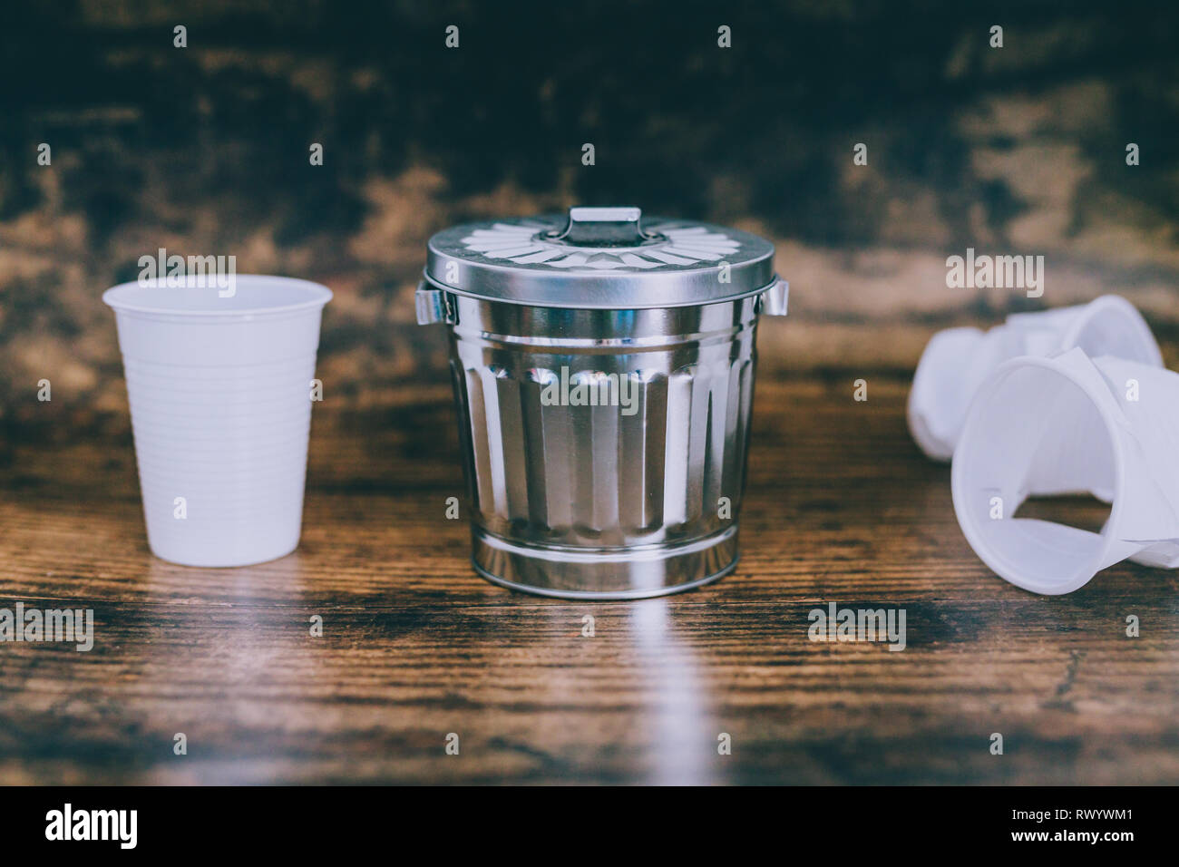 concept of banning or reducing single-use plastic, disposable cups and ...