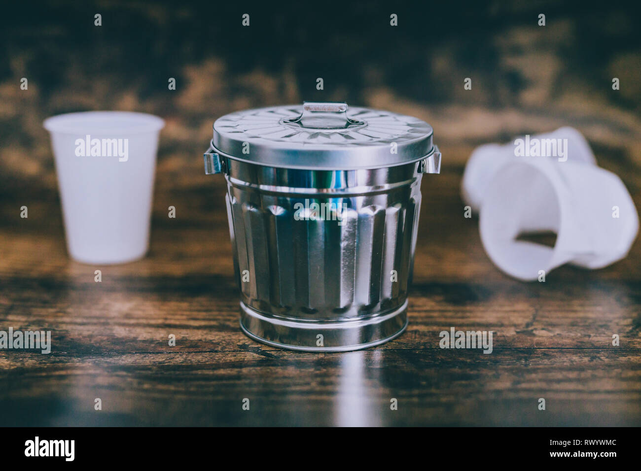 concept of banning or reducing single-use plastic, disposable cups and ...