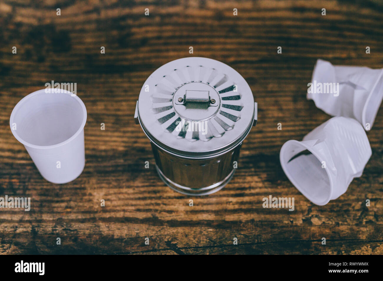 concept of banning or reducing single-use plastic, disposable cups and ...