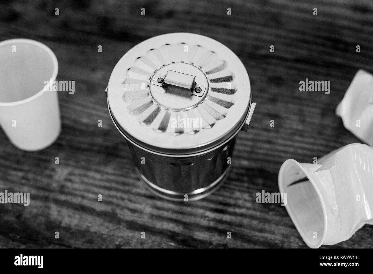 concept of banning or reducing single-use plastic, disposable cups and ...