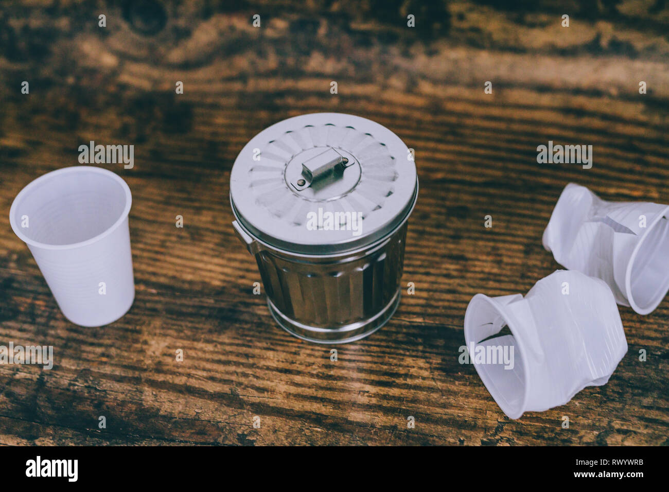 concept of banning or reducing single-use plastic, disposable cups and ...