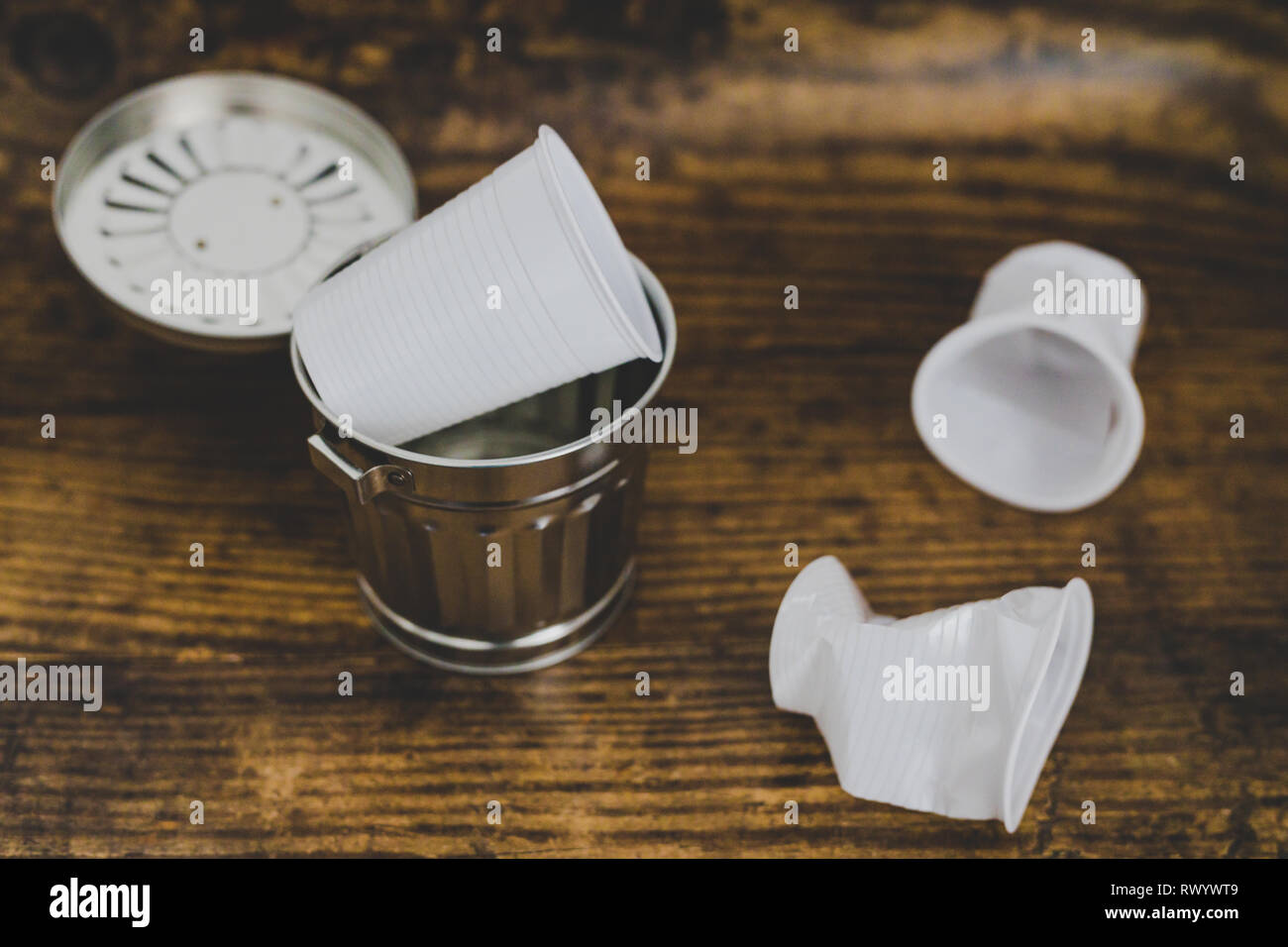 concept of banning or reducing single-use plastic, disposable cups and ...