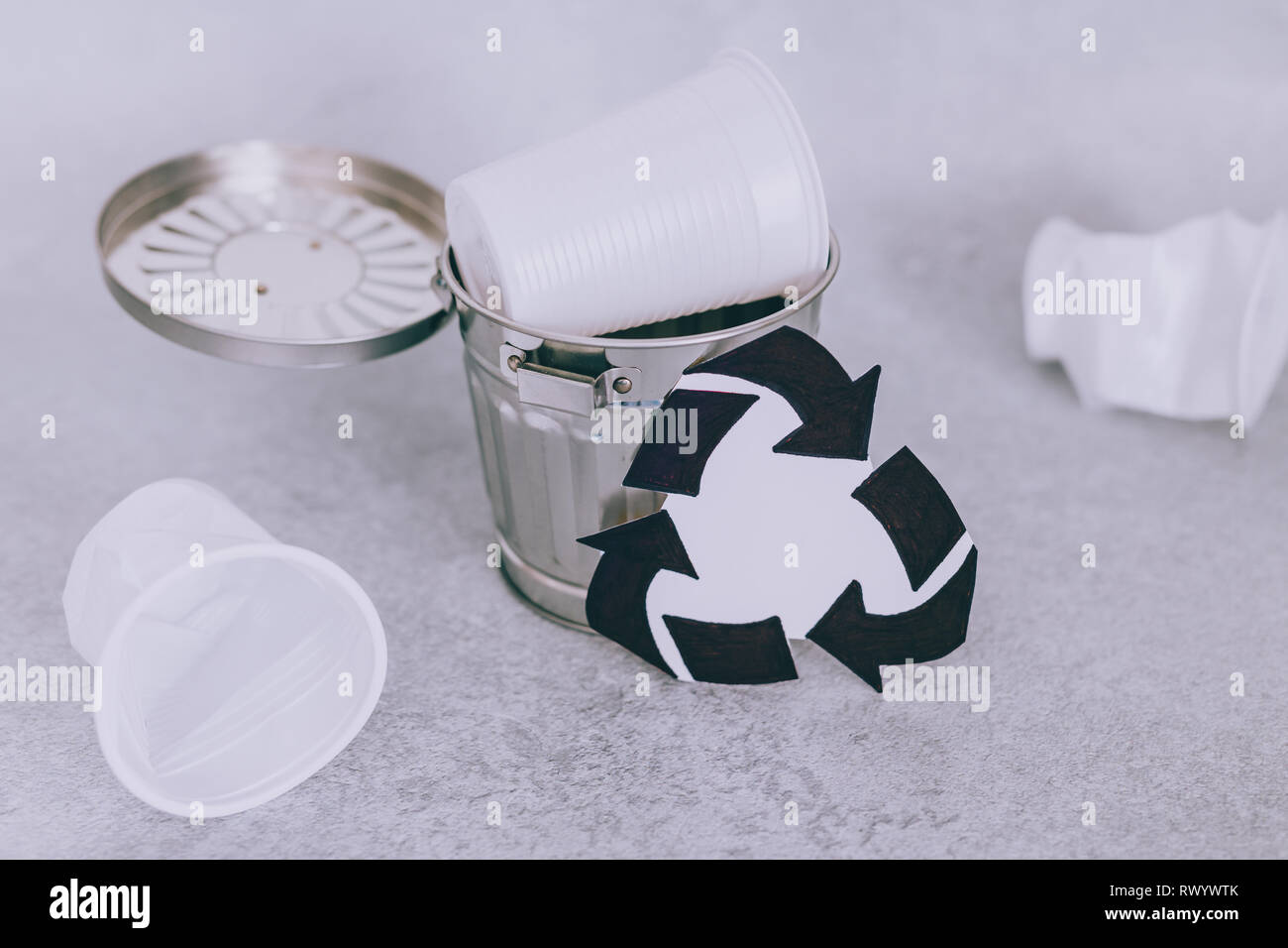 concept of banning or reducing single-use plastic, disposable cups and ...