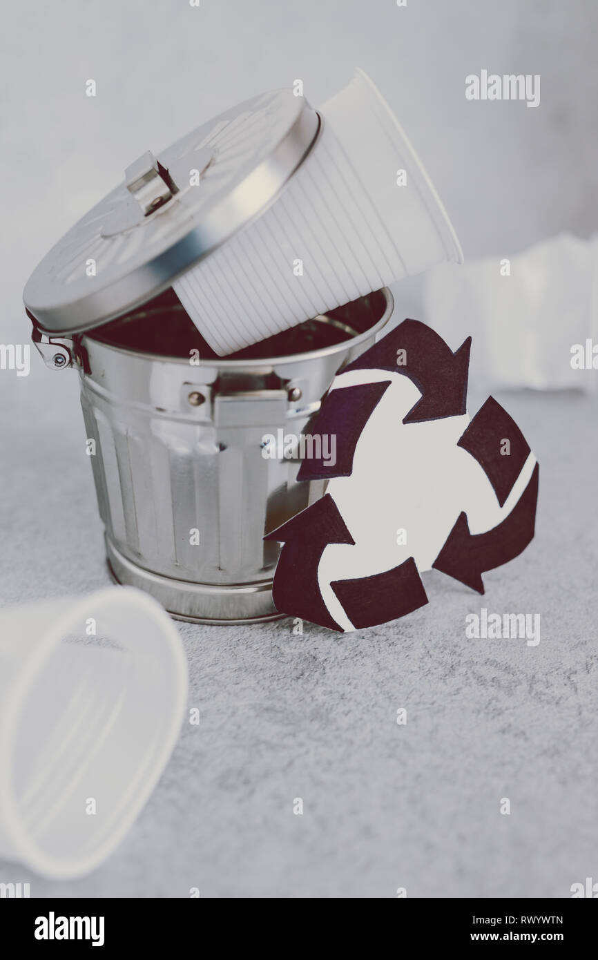 concept of banning or reducing single-use plastic, disposable cups and ...