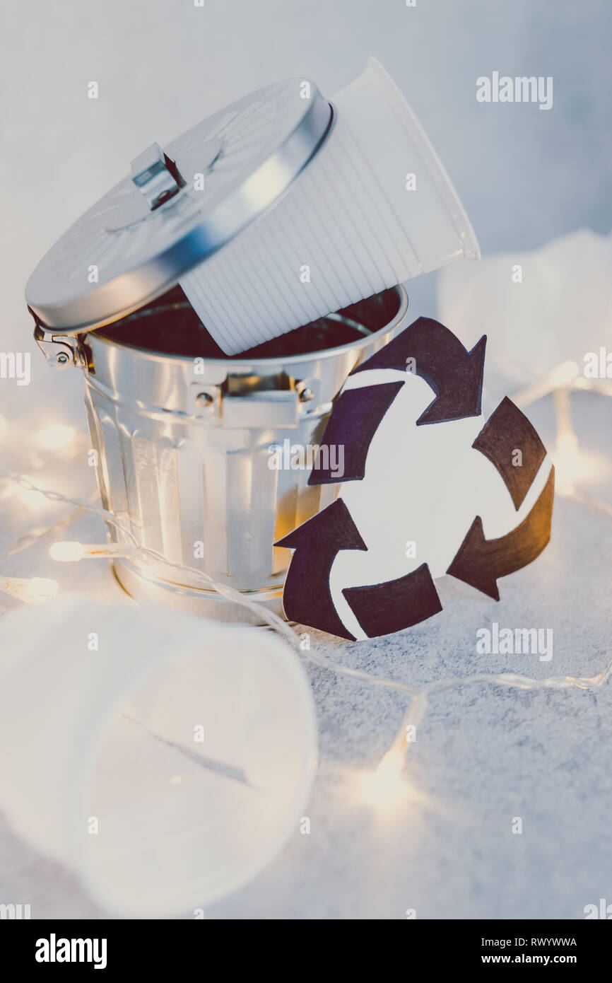 concept of banning or reducing single-use plastic, disposable cups and ...