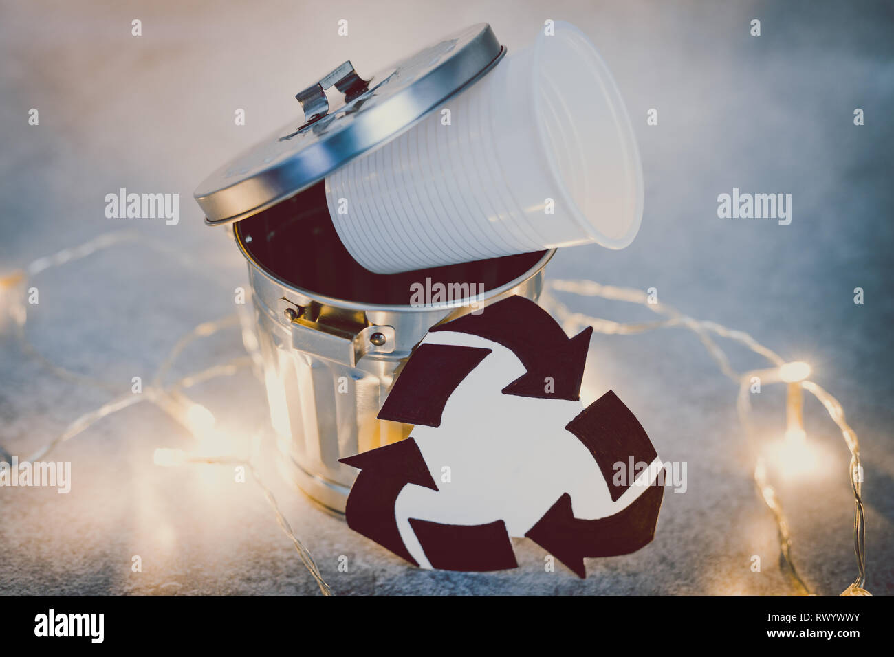 concept of banning or reducing single-use plastic, disposable cups and ...