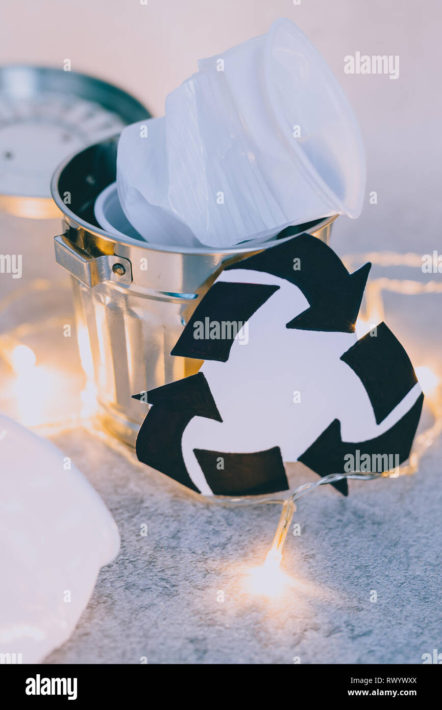 concept of banning or reducing single-use plastic, disposable cups and ...