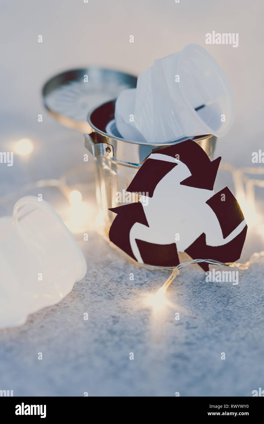 concept of banning or reducing single-use plastic, disposable cups and ...