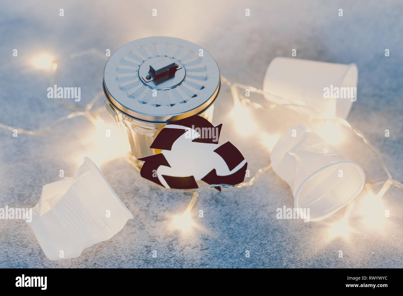 concept of banning or reducing single-use plastic, disposable cups and ...