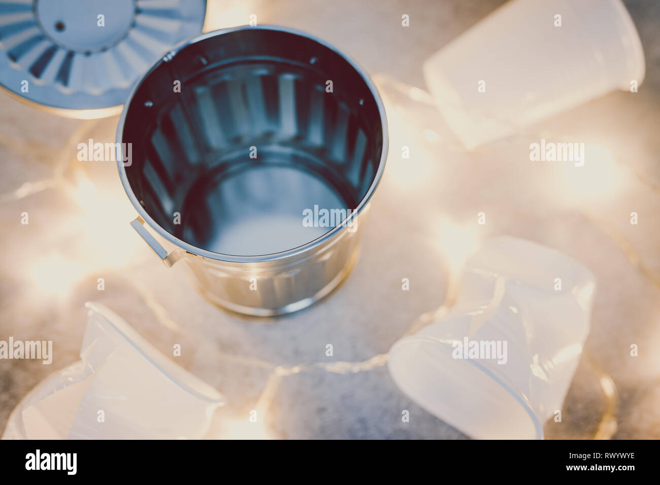 concept of banning or reducing single-use plastic, disposable cups and ...