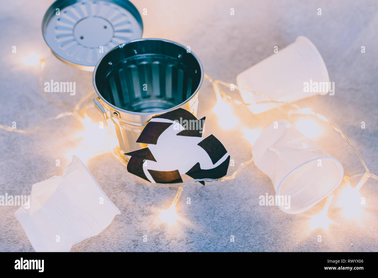 concept of banning or reducing single-use plastic, disposable cups and ...