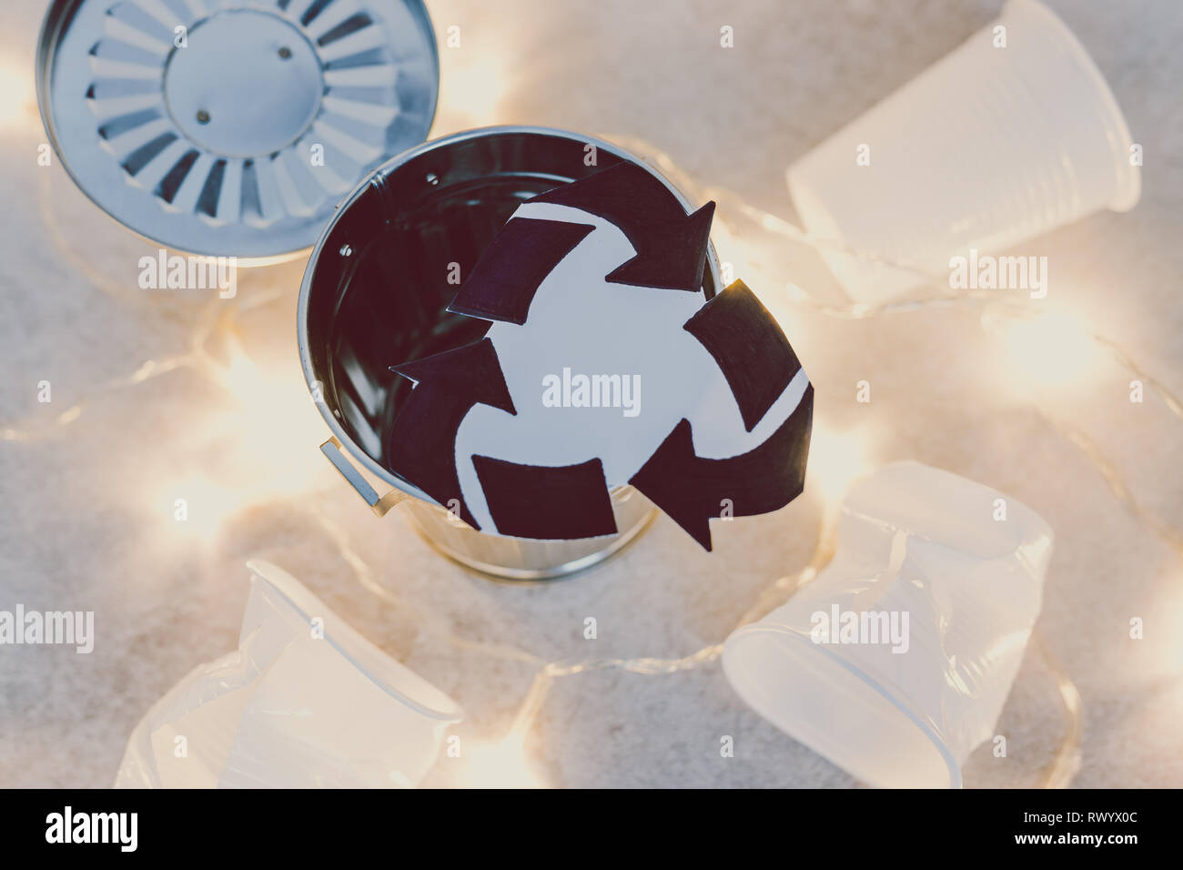 concept of banning or reducing single-use plastic, disposable cups and ...