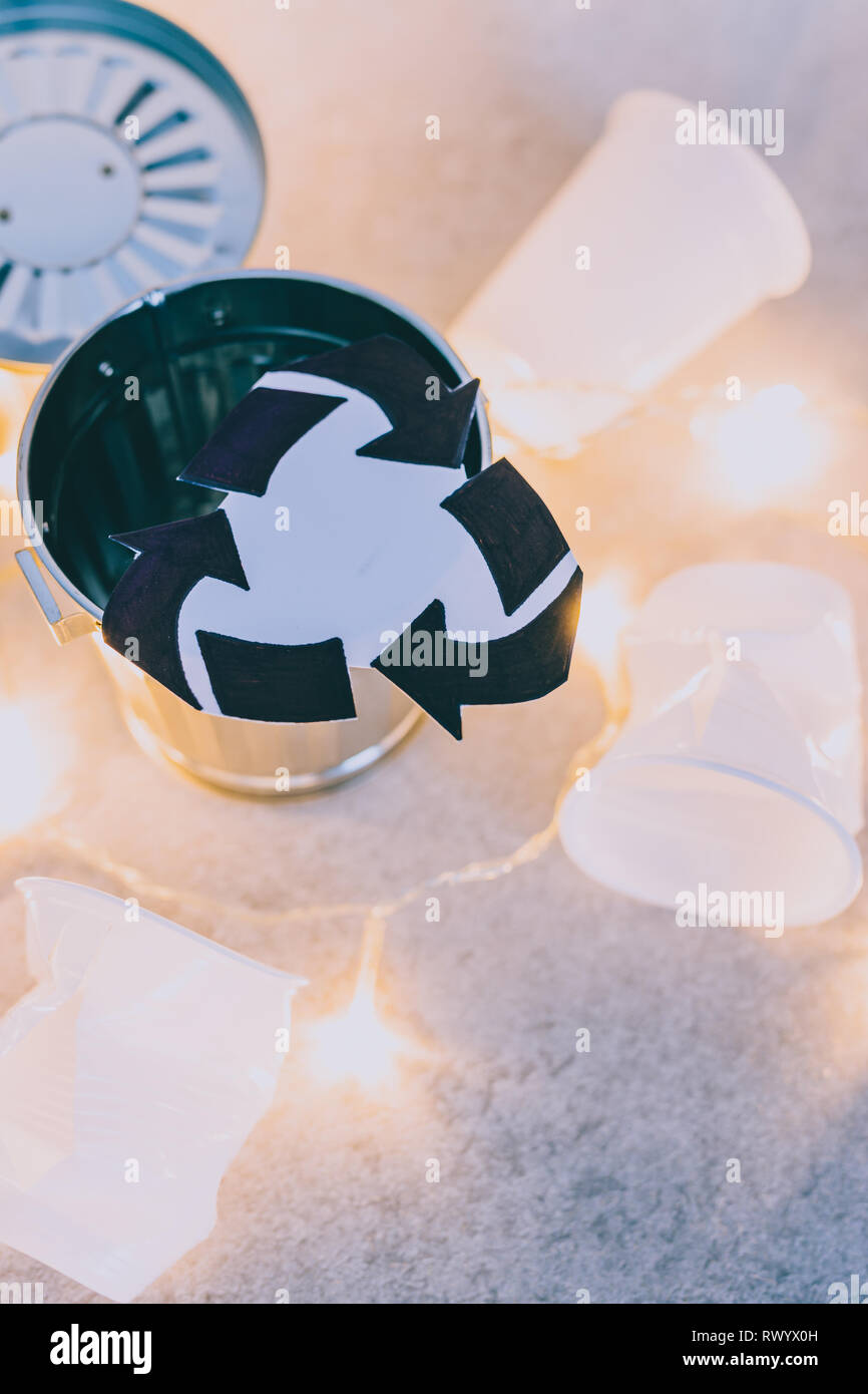 concept of banning or reducing single-use plastic, disposable cups and ...