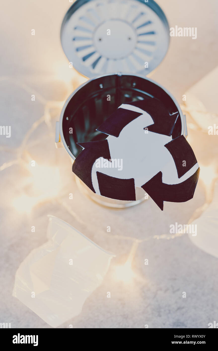 concept of banning or reducing single-use plastic, disposable cups and ...