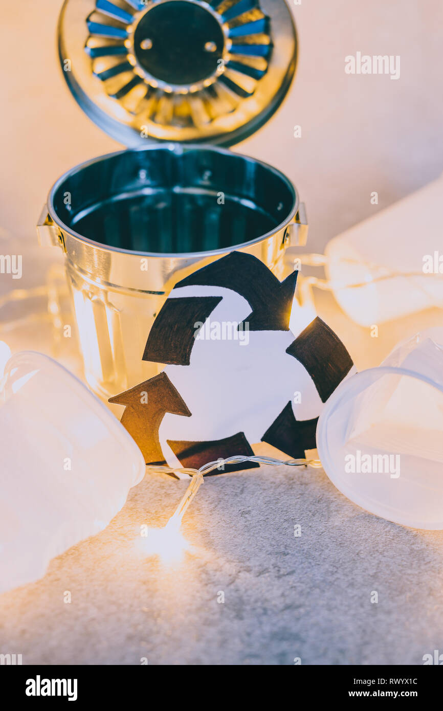 concept of banning or reducing single-use plastic, disposable cups and ...