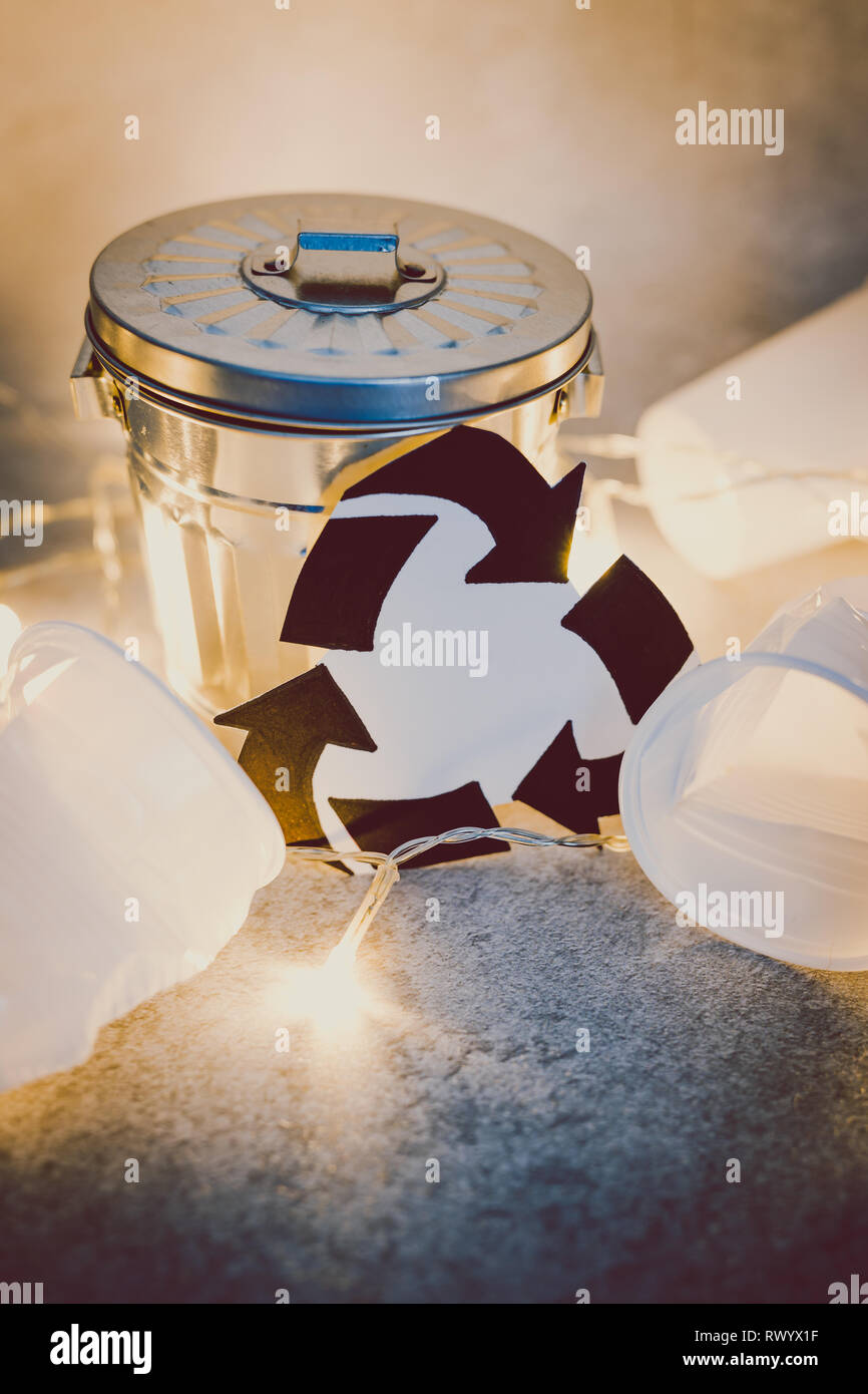 concept of banning or reducing single-use plastic, disposable cups and ...