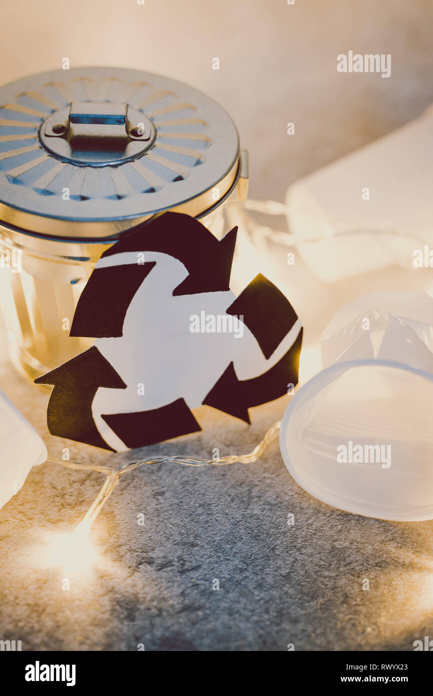 concept of banning or reducing single-use plastic, disposable cups and ...