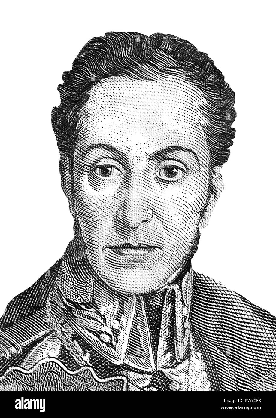 Military and political leader Simon Bolivar portrait close up isolated ...