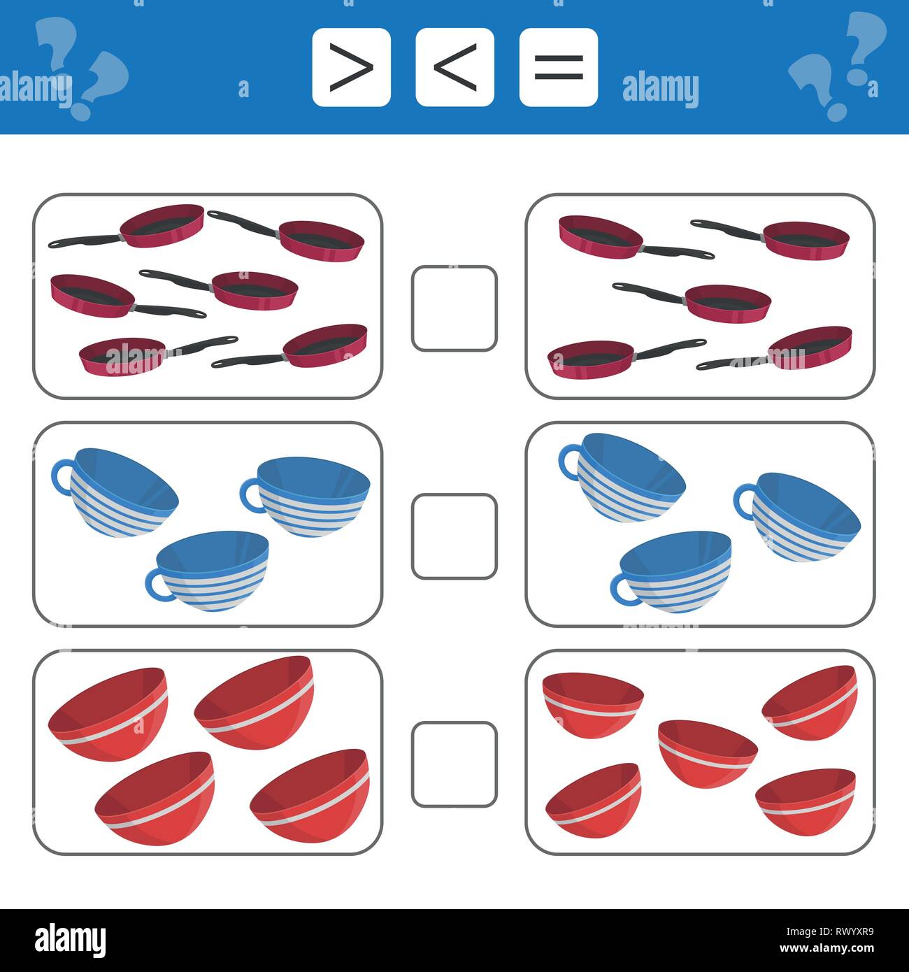 Learning mathematics, numbers - choose more, less or equal. Tasks for ...