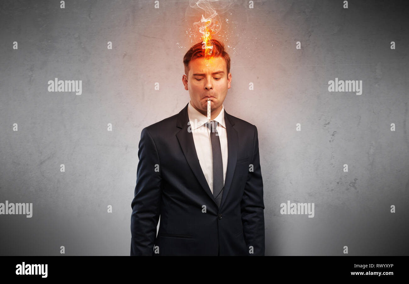 Fever businessman with burning head concept Stock Photo - Alamy