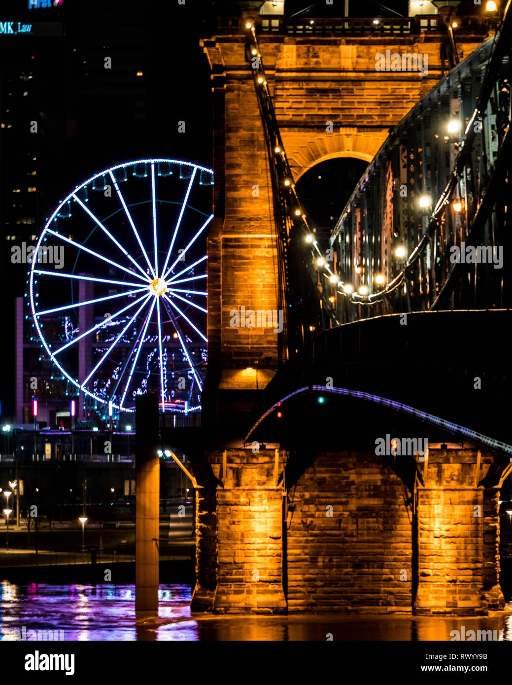 Cincinnati Ferris wheel at night Stock Photo - Alamy