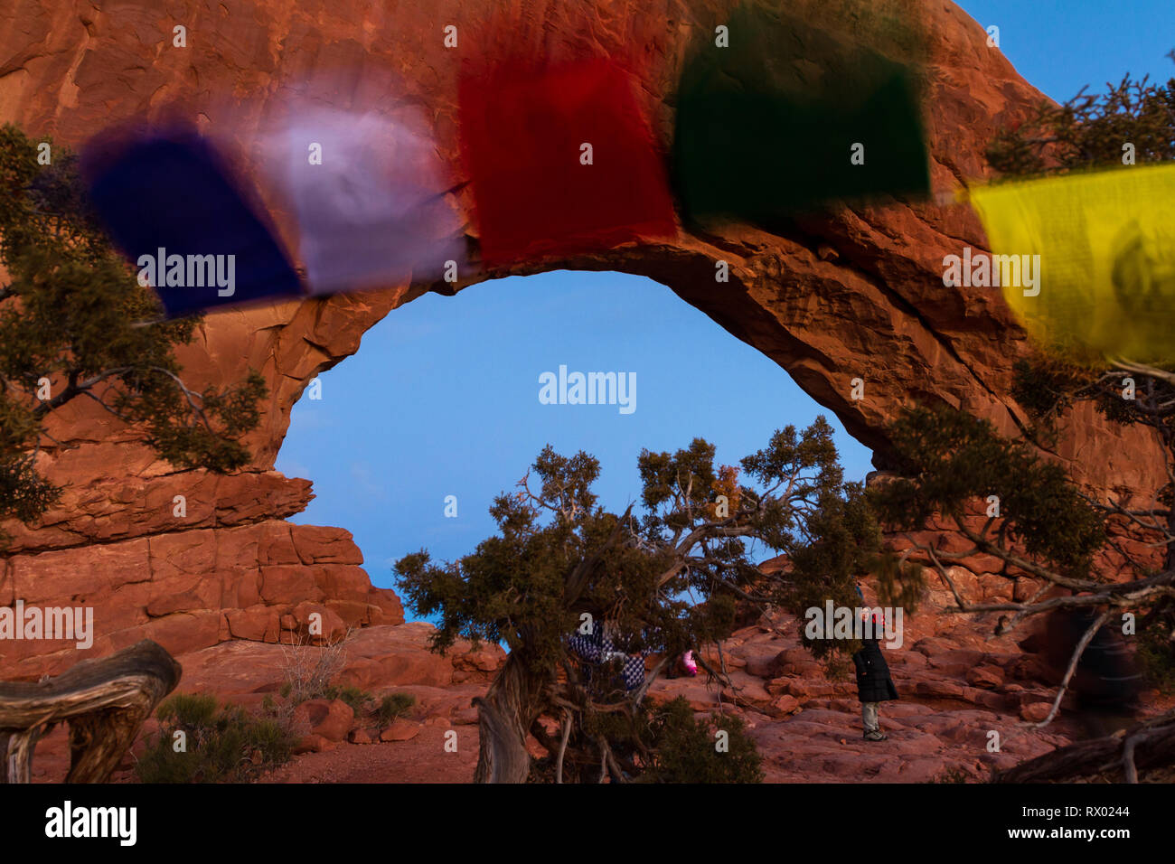 Arches National Park, Utah - December 28: Prayer flags blowing in the ...