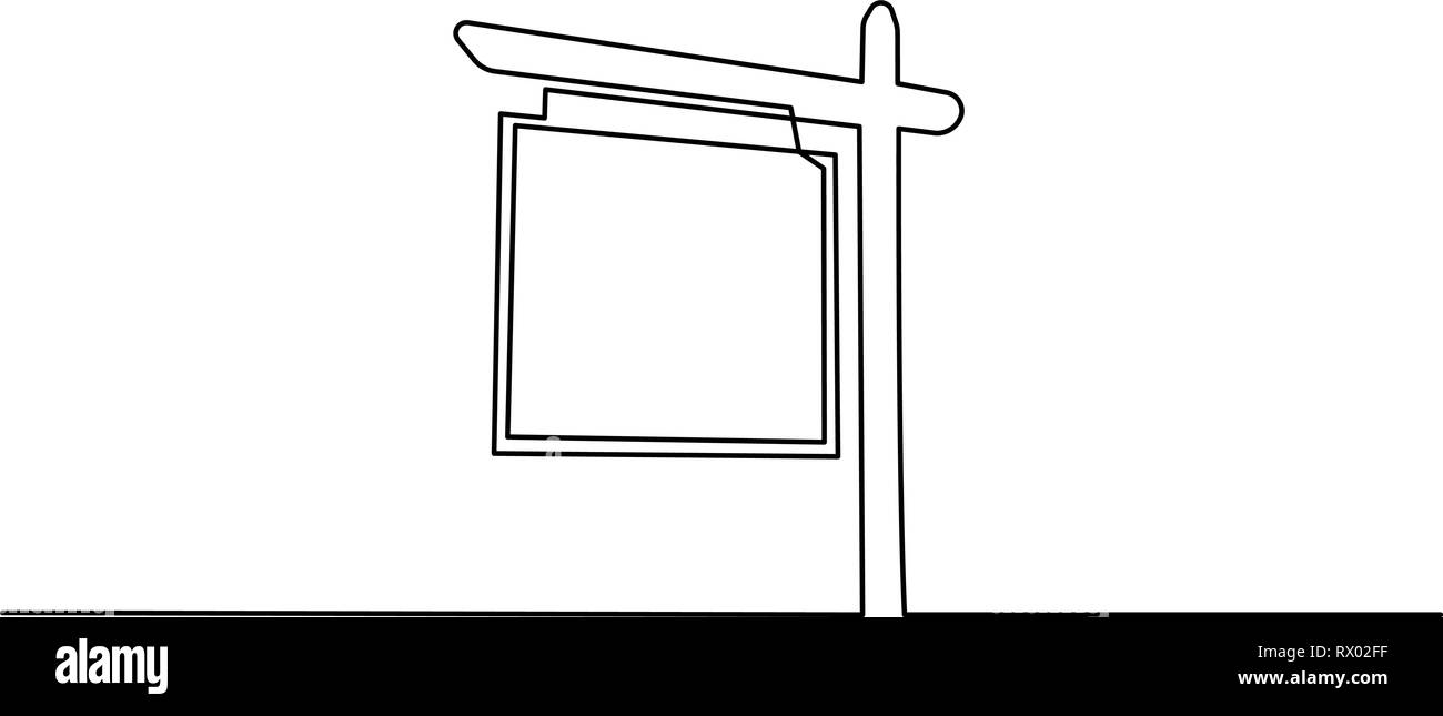 Continuous one line drawing. Blank sale real estate sign. Vector ...