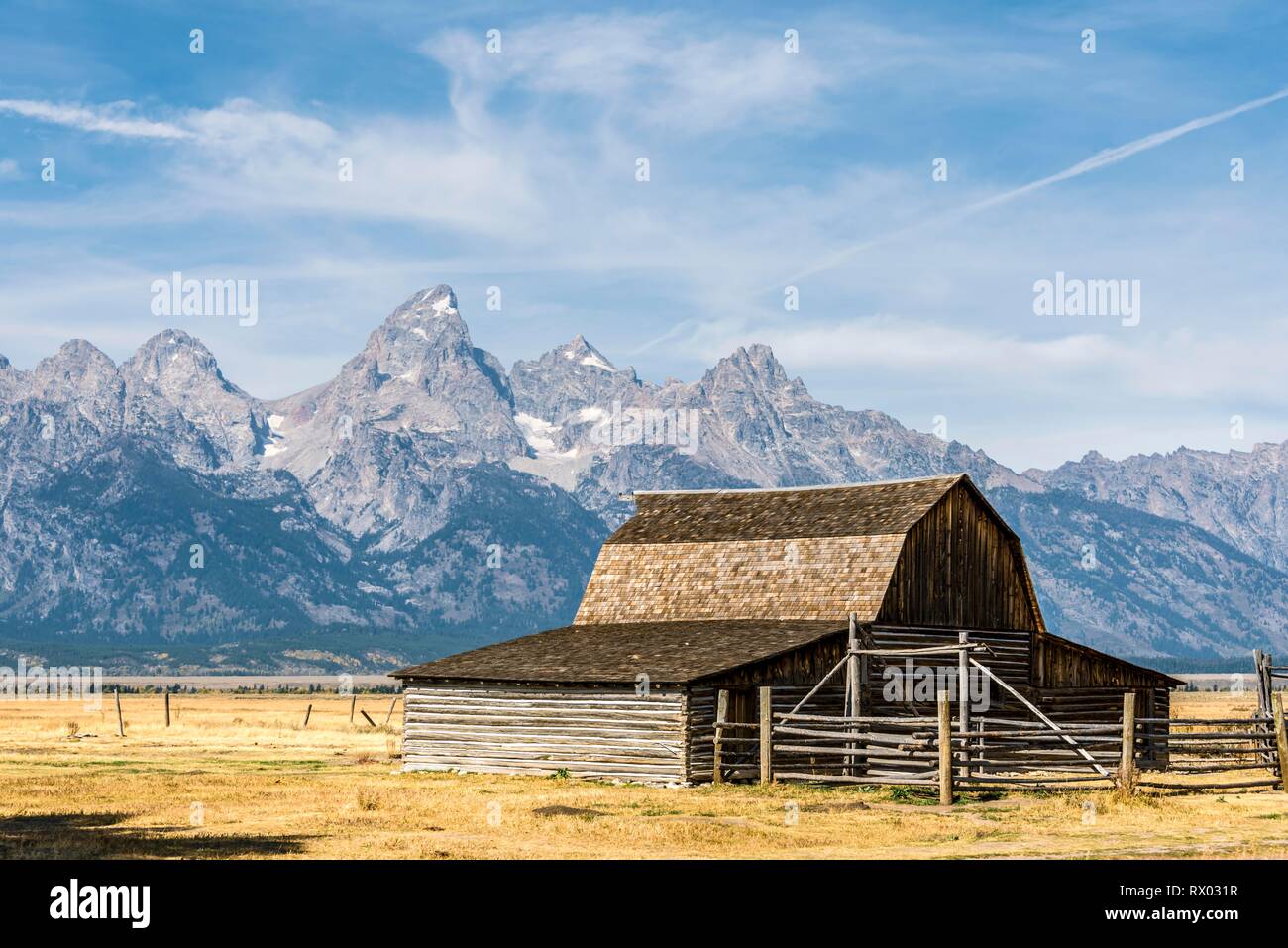 Historic old barn in front of the Teton Range, T.A. Moulton Barn ...