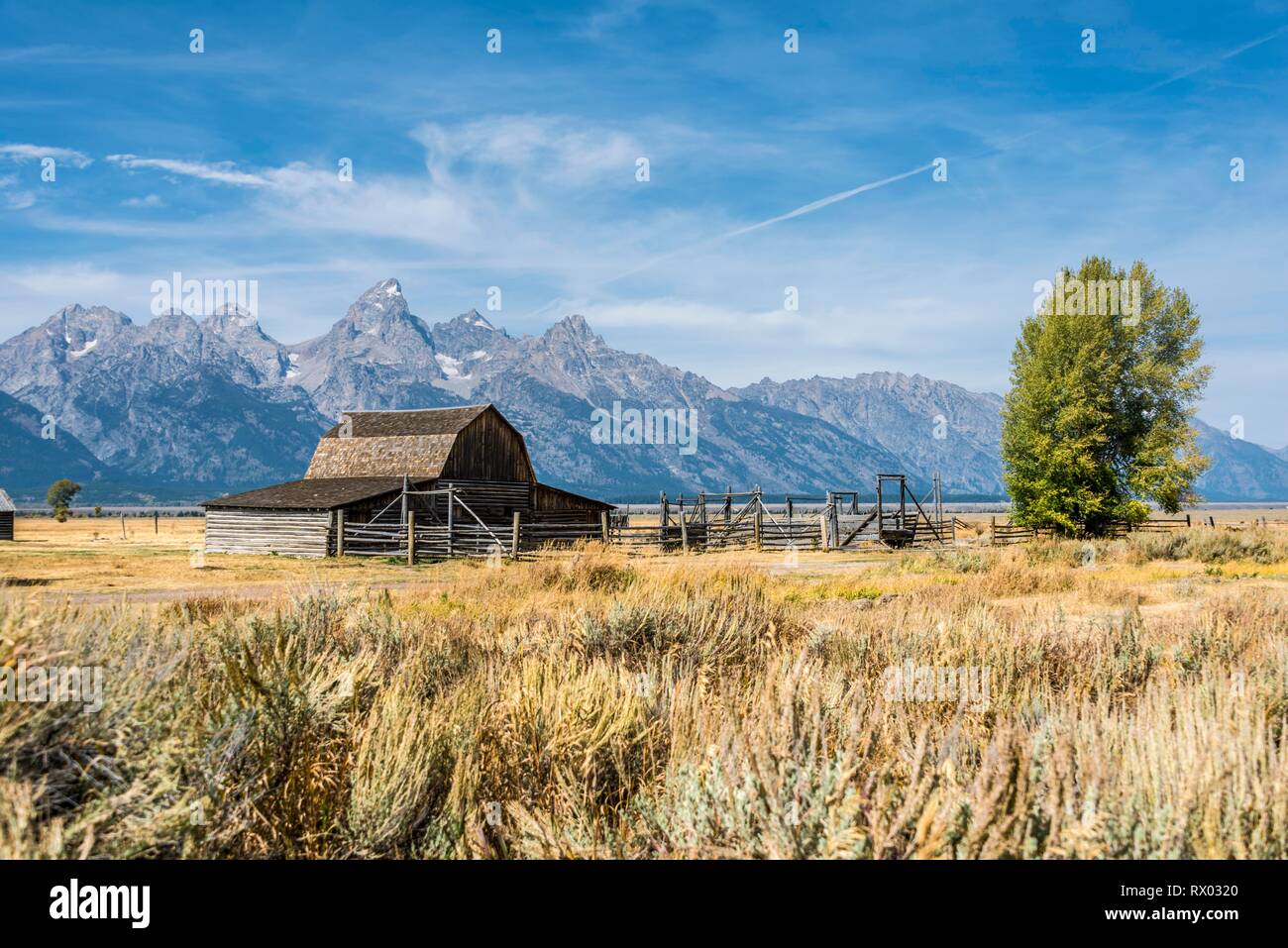 Historic old barn in front of the Teton Range, T.A. Moulton Barn ...