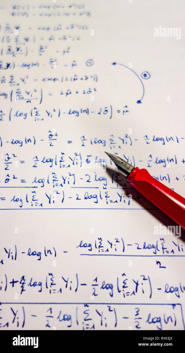 Fountain pen on lecture notes and exercises, mathematics, complicated ... Fountain pen on lecture notes and exercises, mathematics, complicated ...