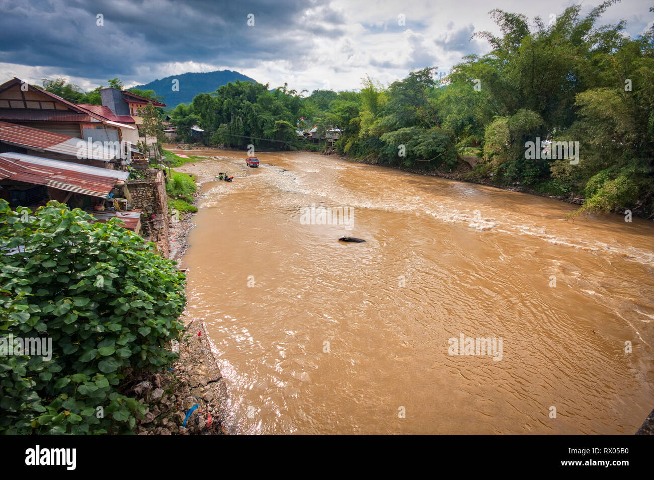 A view from Jembatan Eran Batu Bridge on Sadang River in Tana Toraja in ...