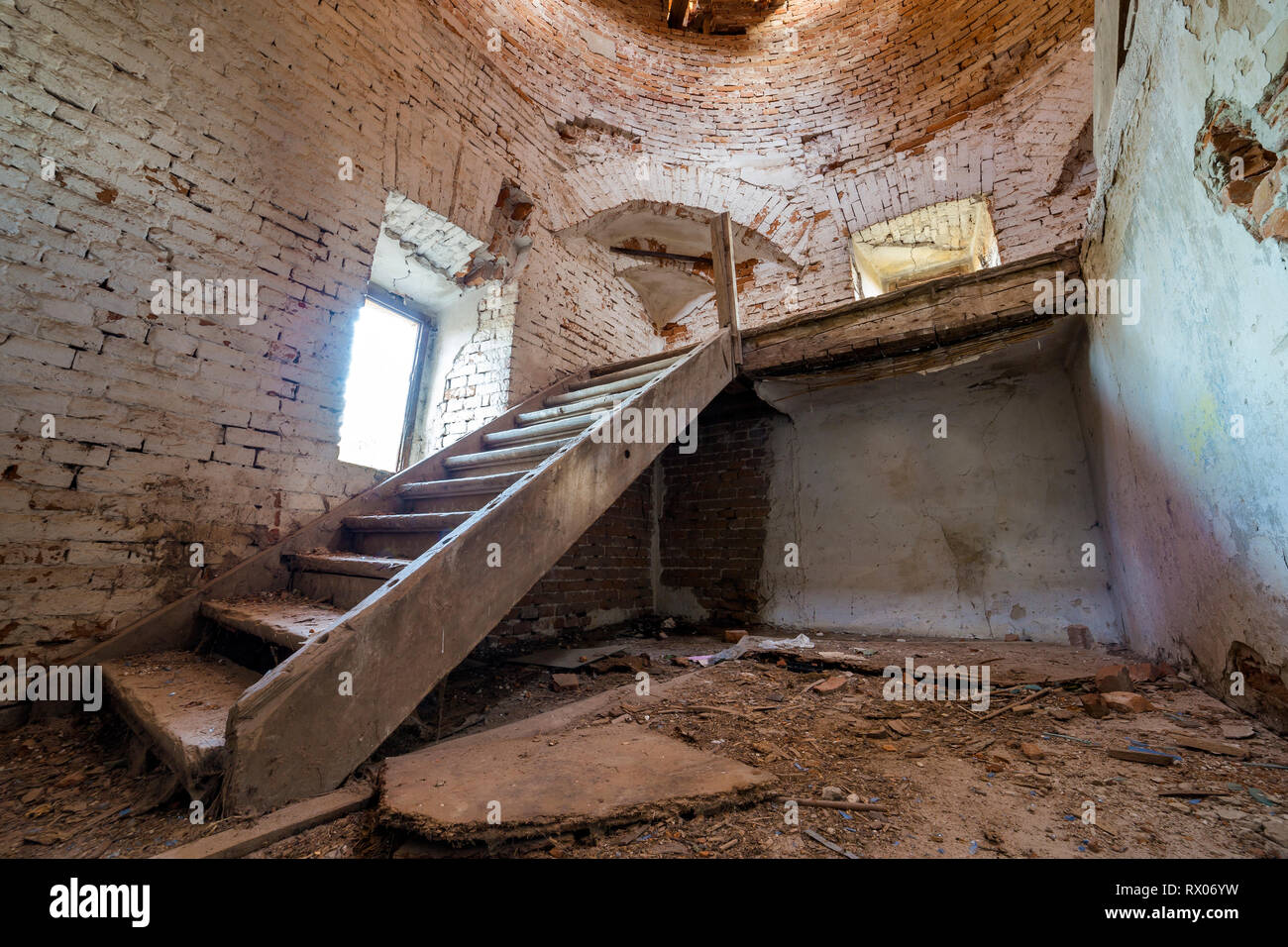 Large spacious forsaken empty basement room of ancient building or ...