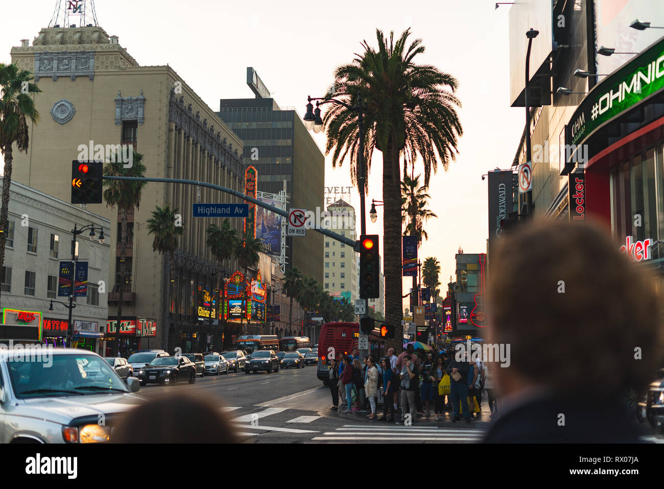 LA, USA - OCTOBER 31ST, 2018: Crowds wait to cross a busy intersection ...