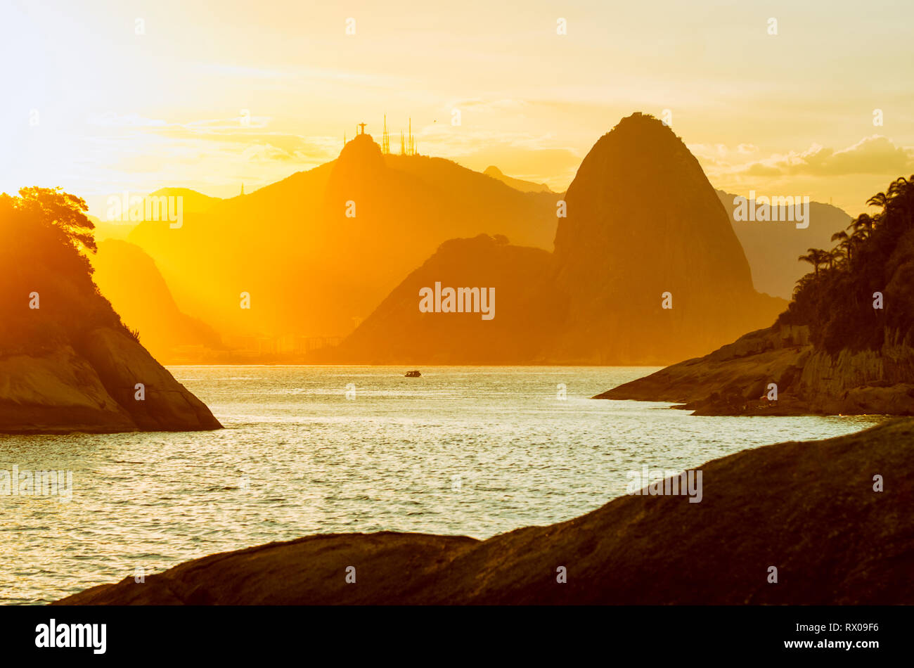 Dramatic sunset city skyline scenic overlook of Rio de Janeiro, Brazil ...