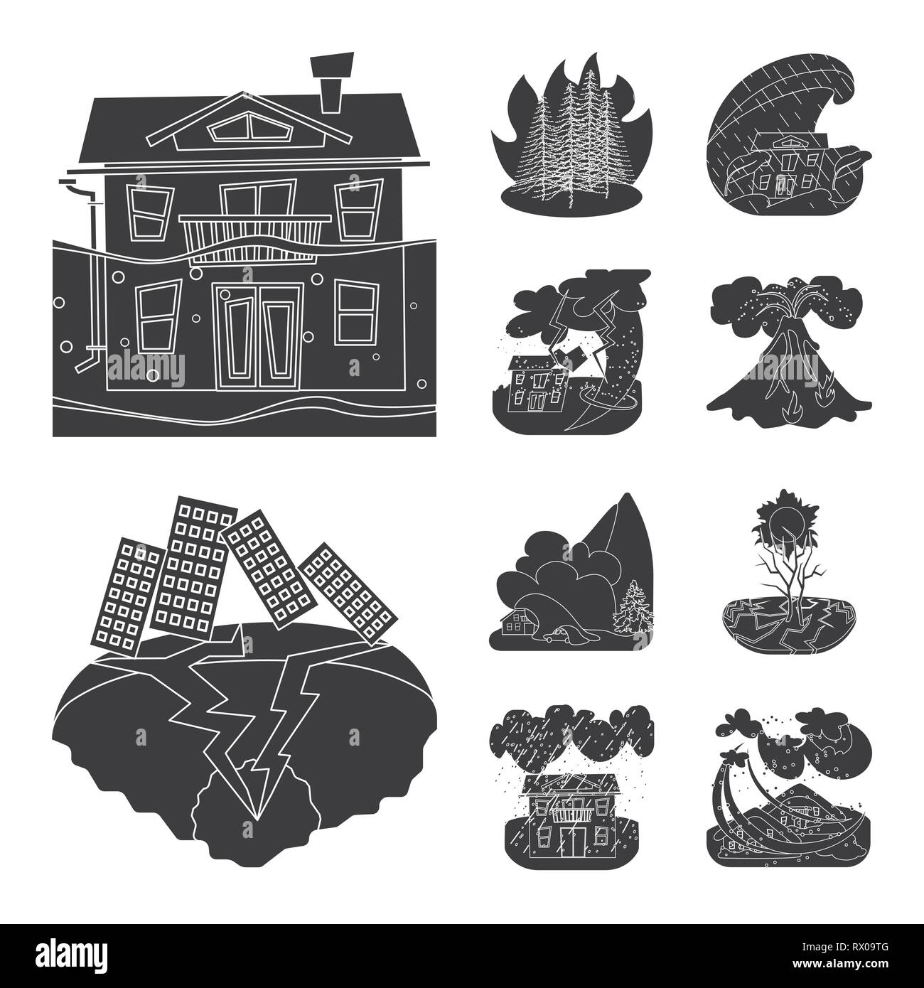 Vector illustration of calamity and crash symbol. Collection of ...