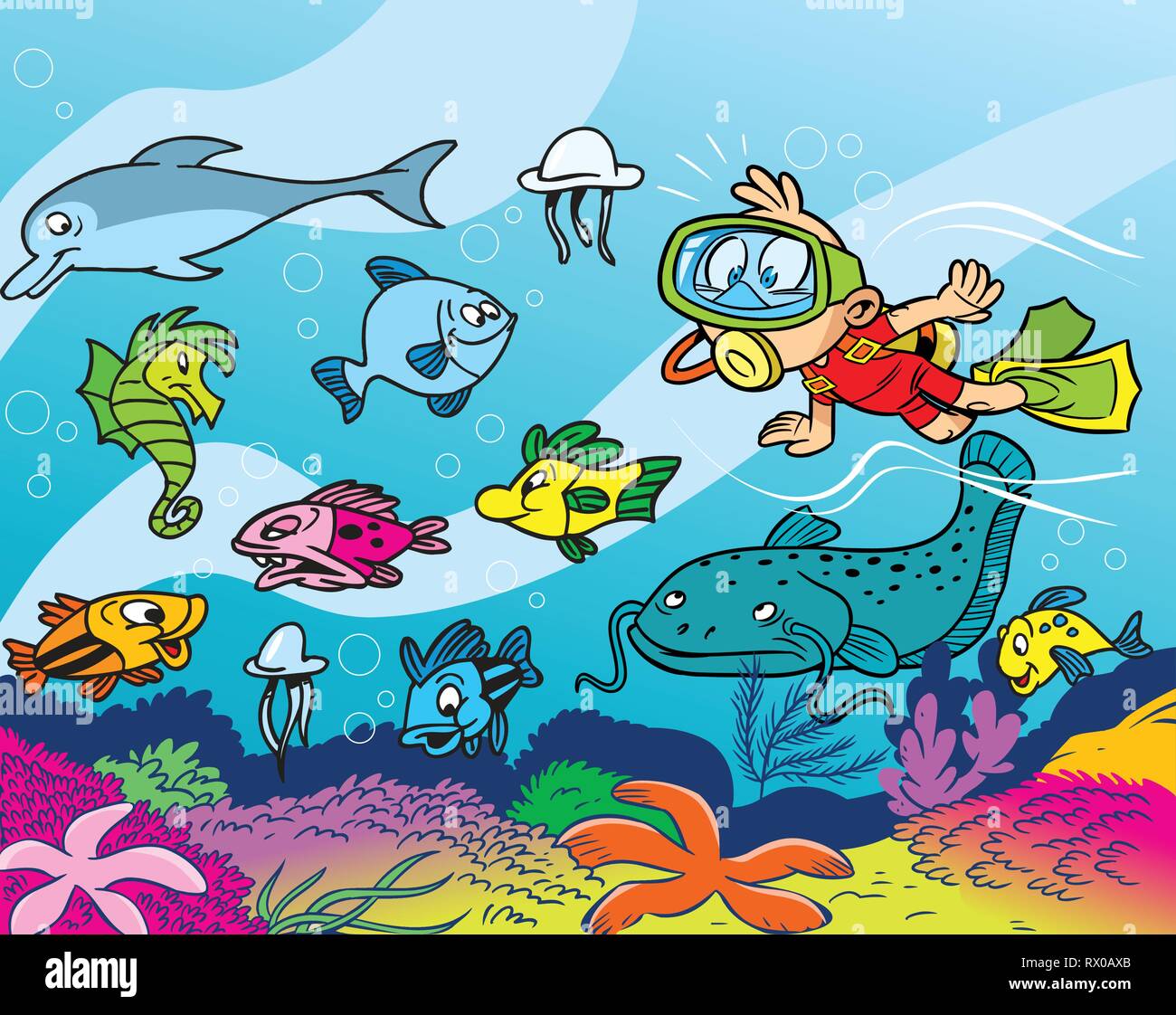 Scuba diver cartoon illustration Stock Vector Images - Alamy