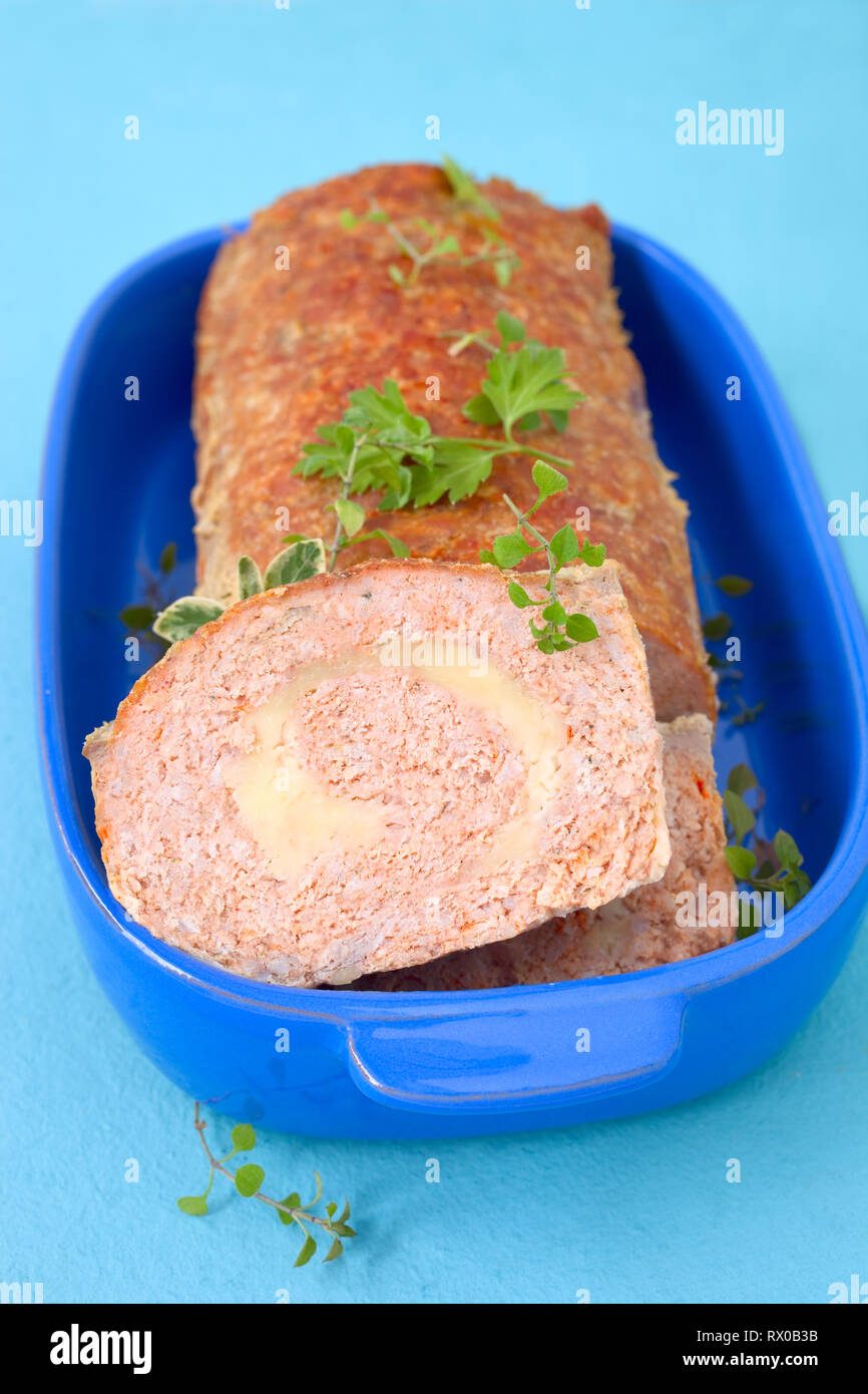Minced meat loaf roll with cheese Stock Photo - Alamy