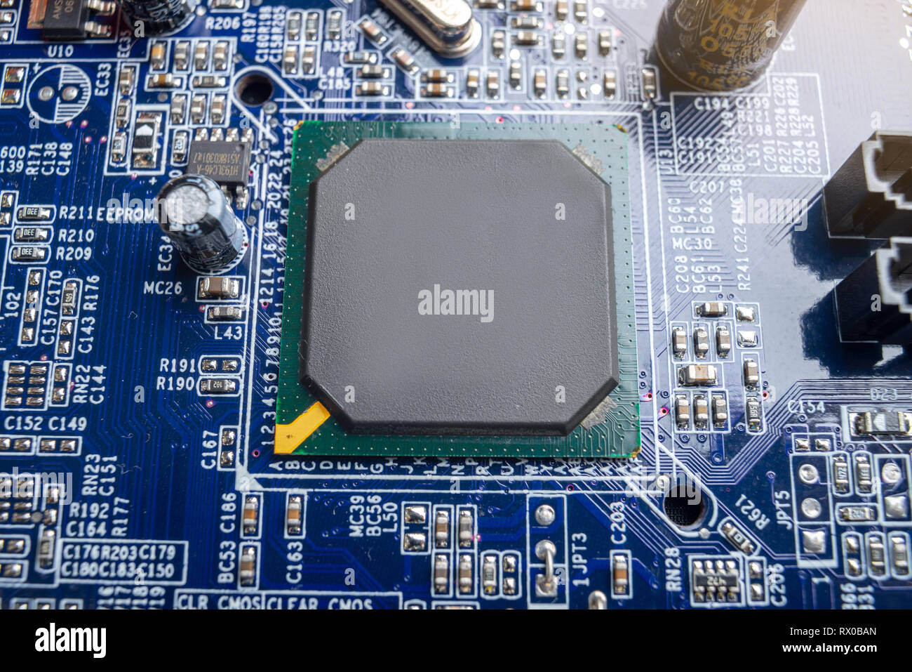 Electronic processor chip on the motherboard. The concept of high ...
