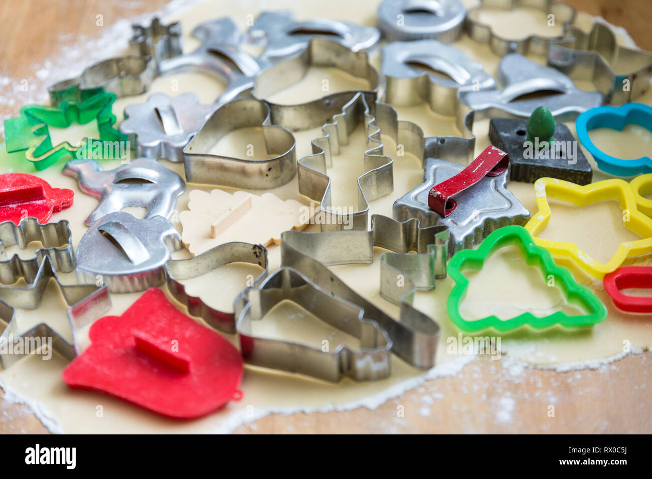 Home made sugar cookie dough shaped by cutters Stock Photo - Alamy