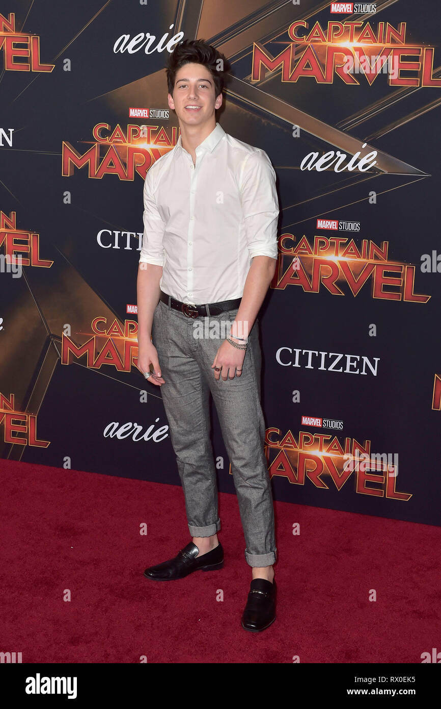 Milo Manheim attending the 'Captain Marvel' world premiere at El ...