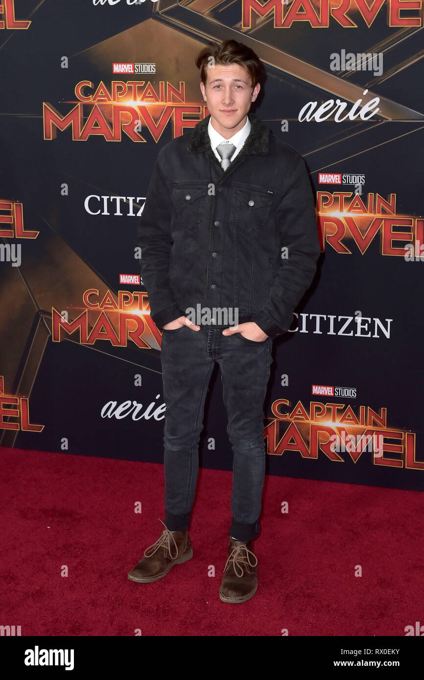Luke Mullen attending the 'Captain Marvel' world premiere at El Captian ...