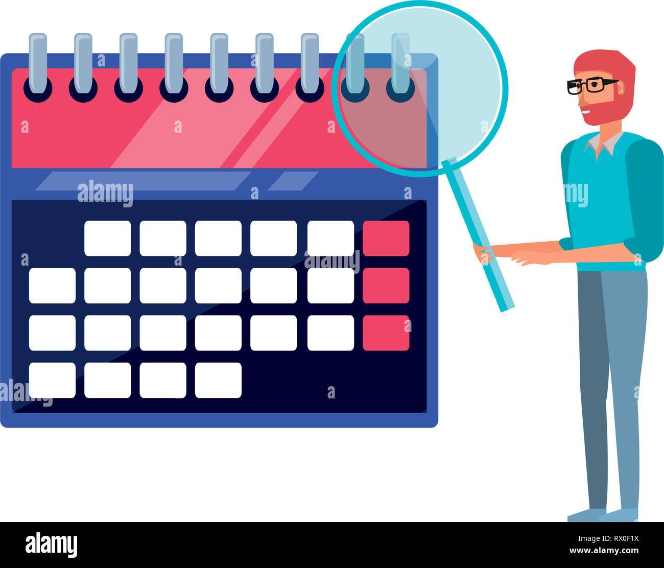 man with calendar reminder and magnifying glass vector illustration ...