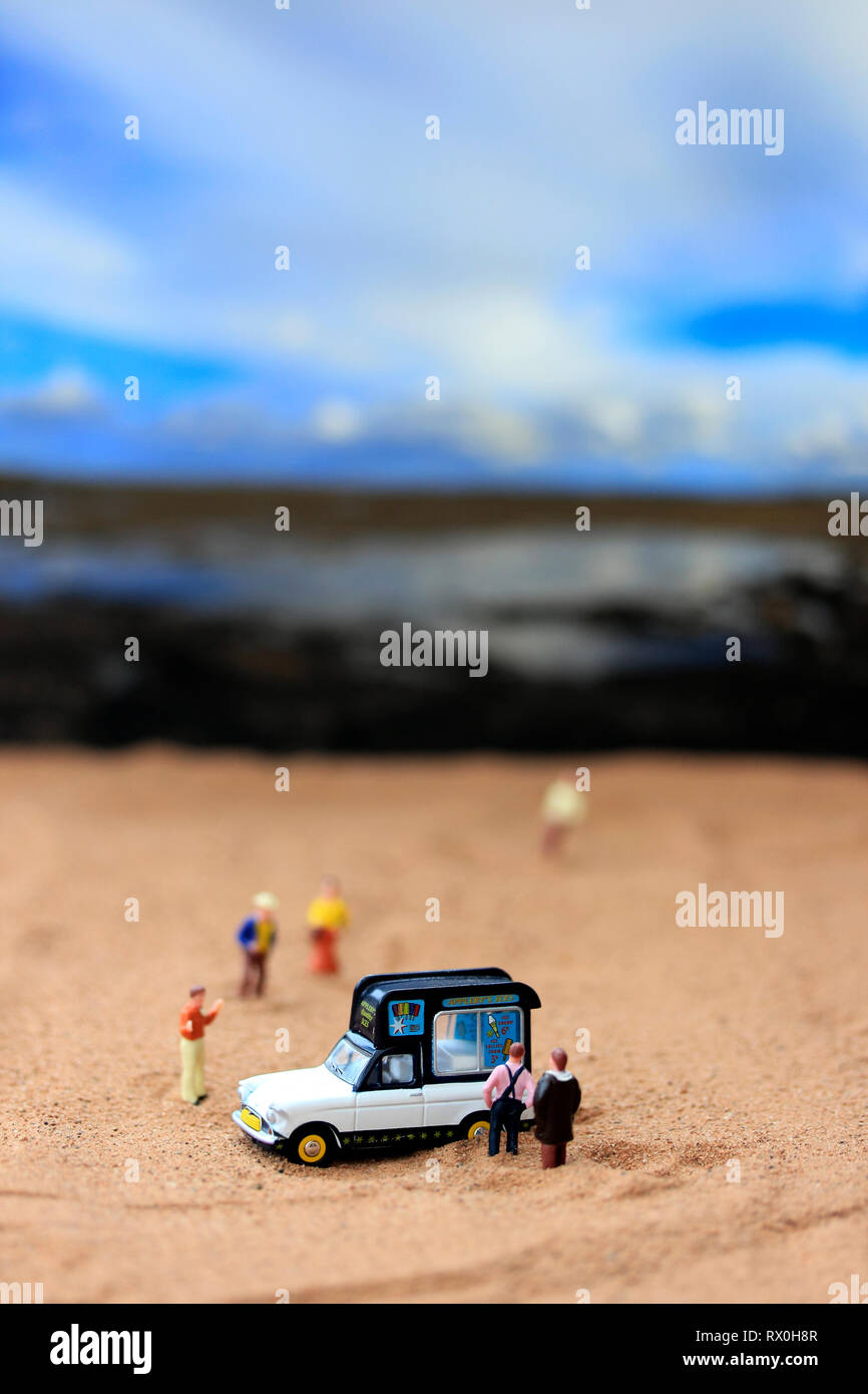 Model van and people still-life beach scene Stock Photo - Alamy