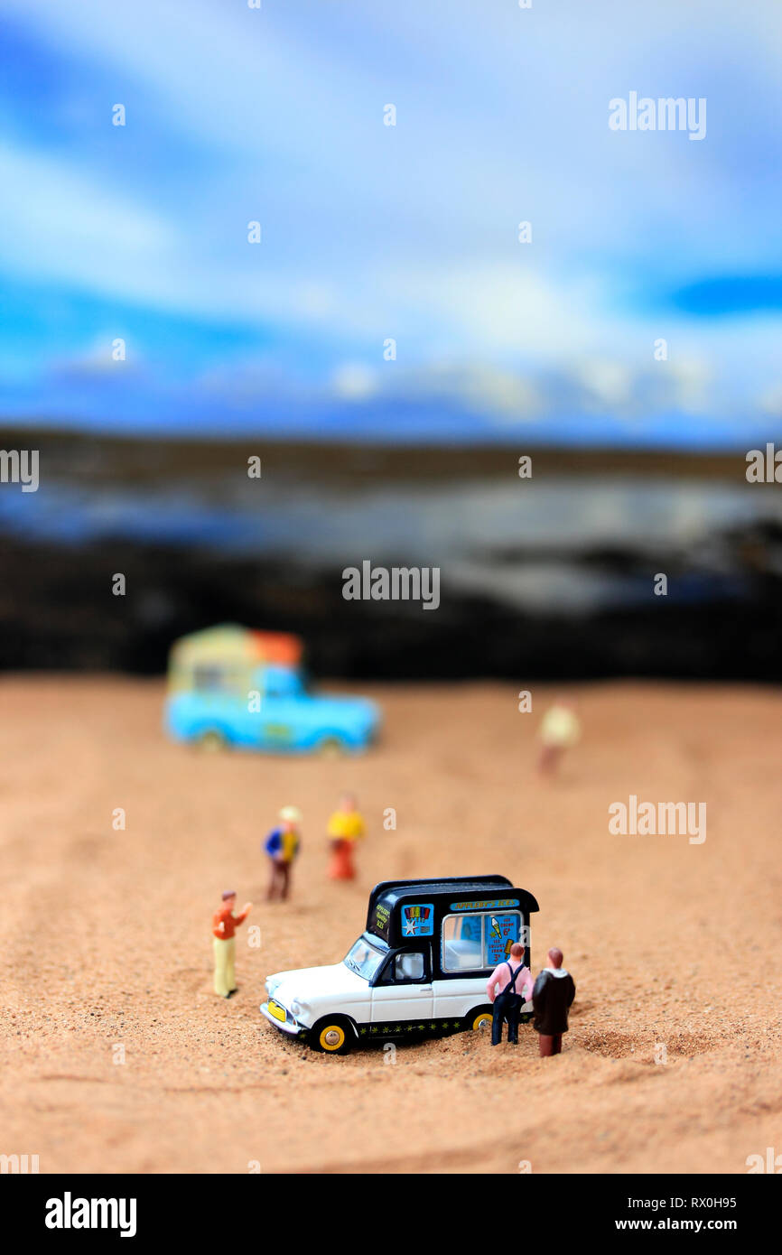 Model van and people still-life beach scene Stock Photo - Alamy