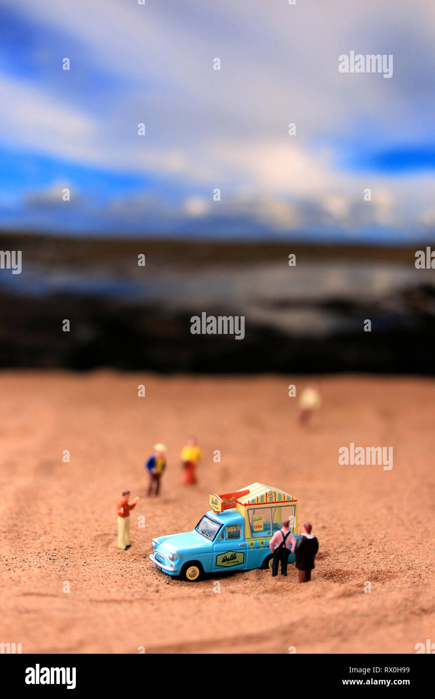 Model van and people still-life beach scene Stock Photo - Alamy