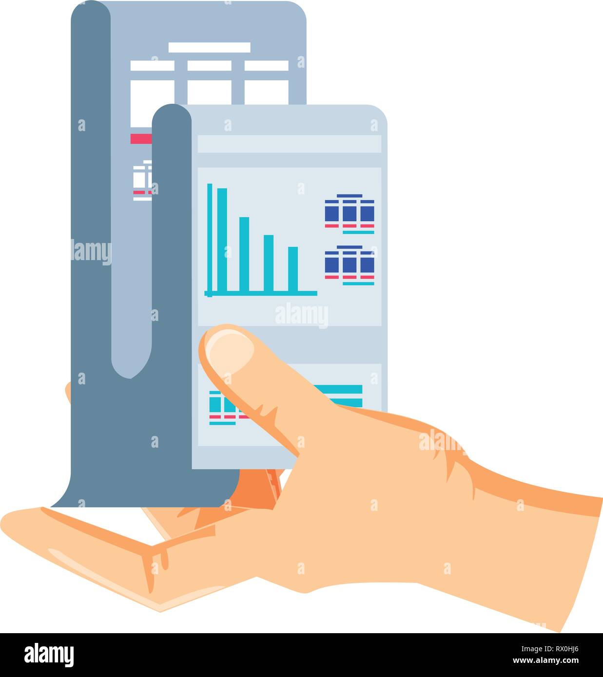 hand and paper document with statistic graphic vector illustration ...