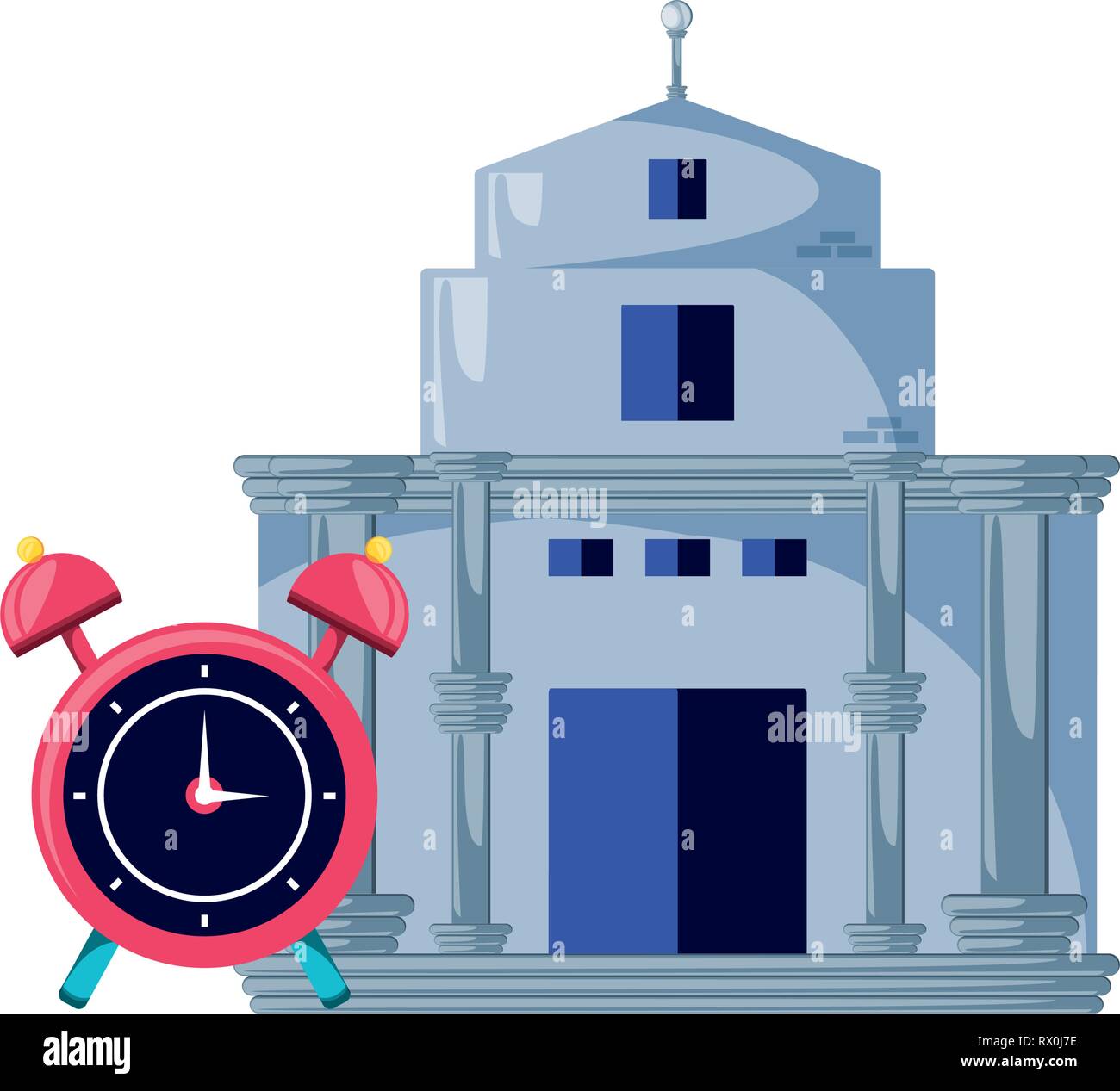 bank building with clock alarm isolated icon vector illustration design ...