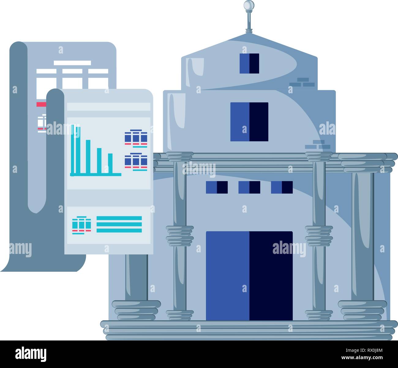 bank building and document with infographic vector illustration design ...