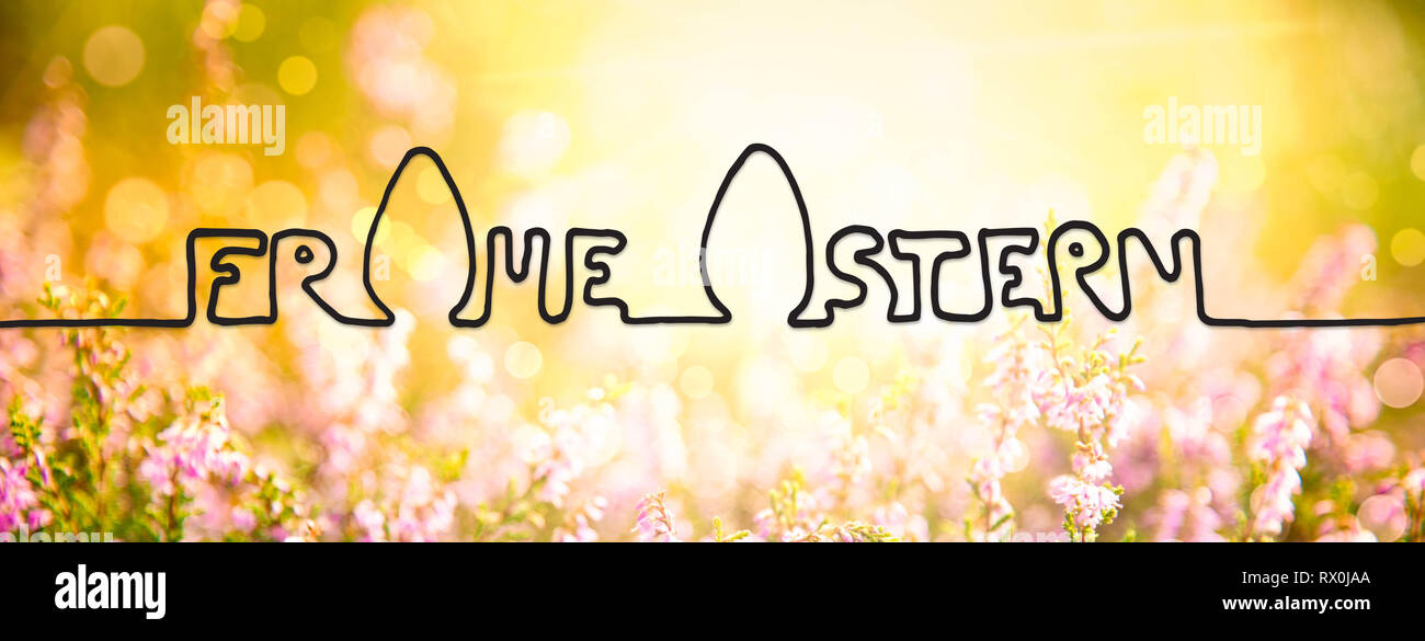 Erica Flower Field, Calligraphy Frohe Ostern Means Happy Easter Stock ...