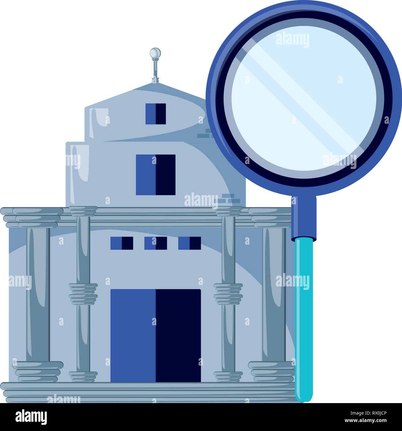 bank building with magnifying glass vector illustration design Stock ...